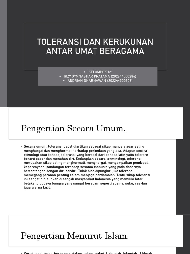 Toleransi Dan Kerukunan Antar Umat Beragama Kelompok 12 | PDF