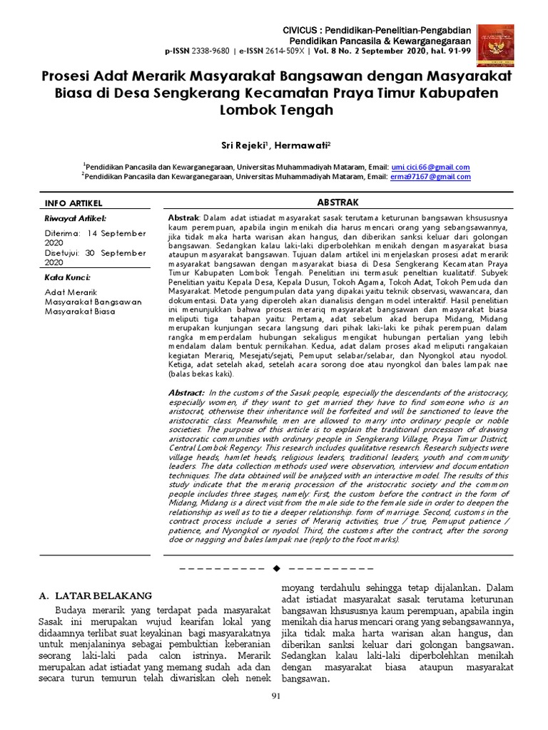 Prosesi Adat Merarik Masyarakat Bangsawan Dengan M | PDF