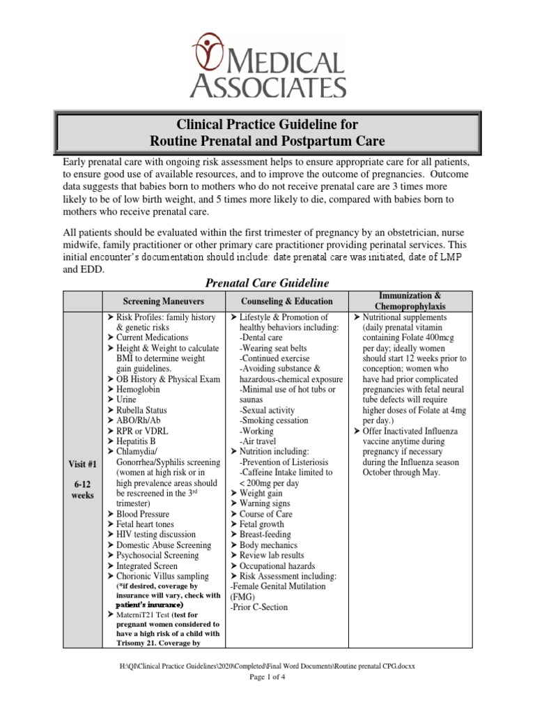 Routine Prenatal Care Guidelines | PDF | Pregnancy | Childbirth