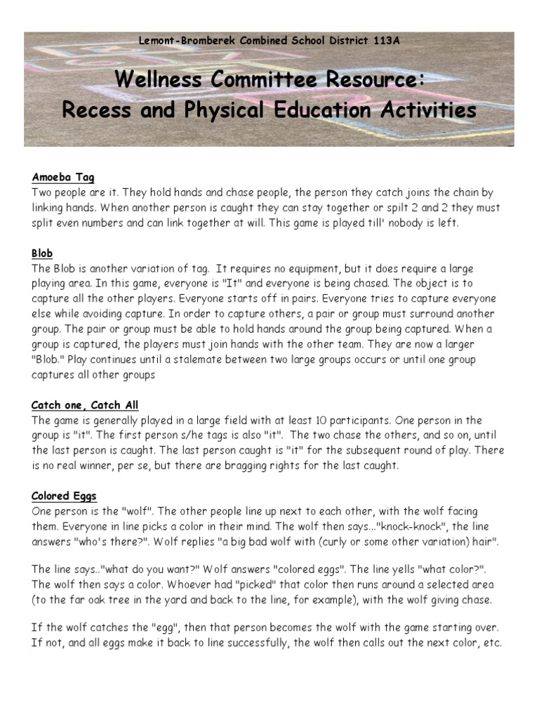 Recess Activities for Physical Education and Wellness | PDF
