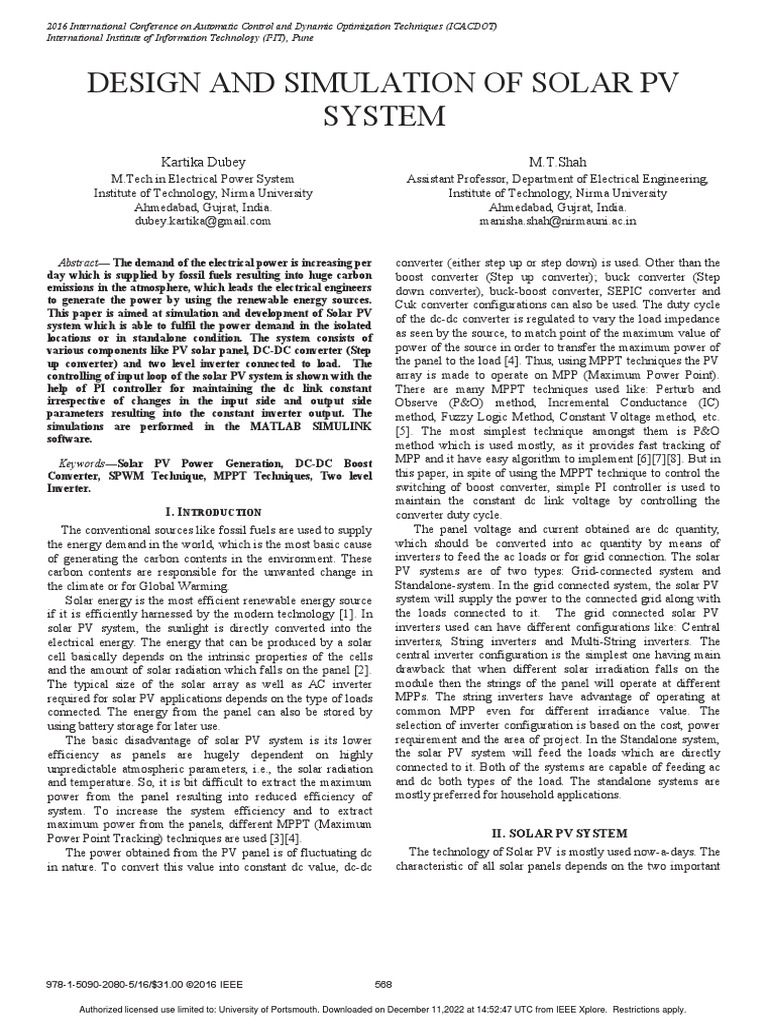 Design and Simulation of Solar PV System | PDF | Power Inverter ...