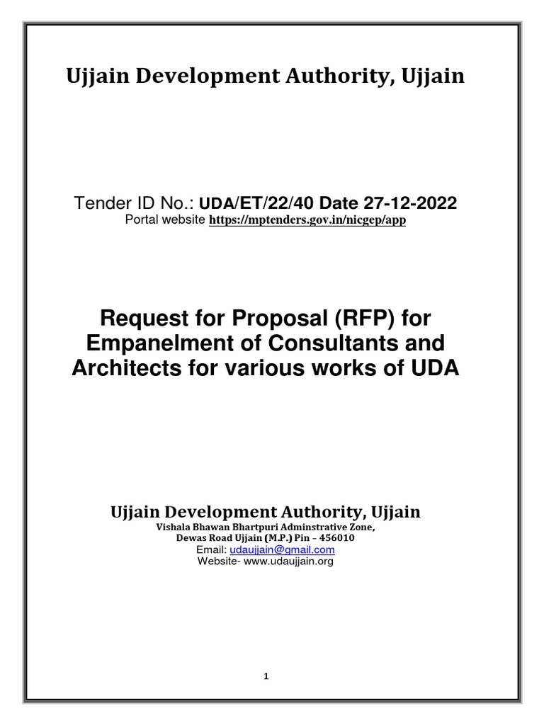 Request for Proposal for Empanelment of Consultants and Architects for Various Works of Ujjain ...