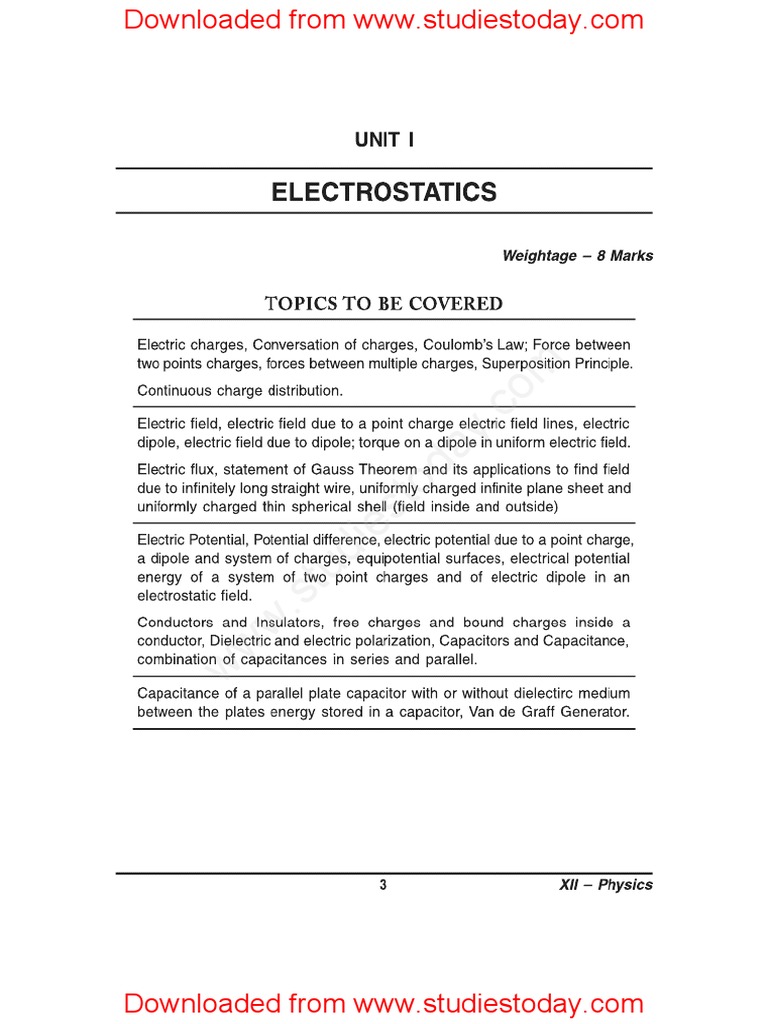 CBSE Class 12 Physics Assignment - Electrostatics | PDF | Social Science | Wellness
