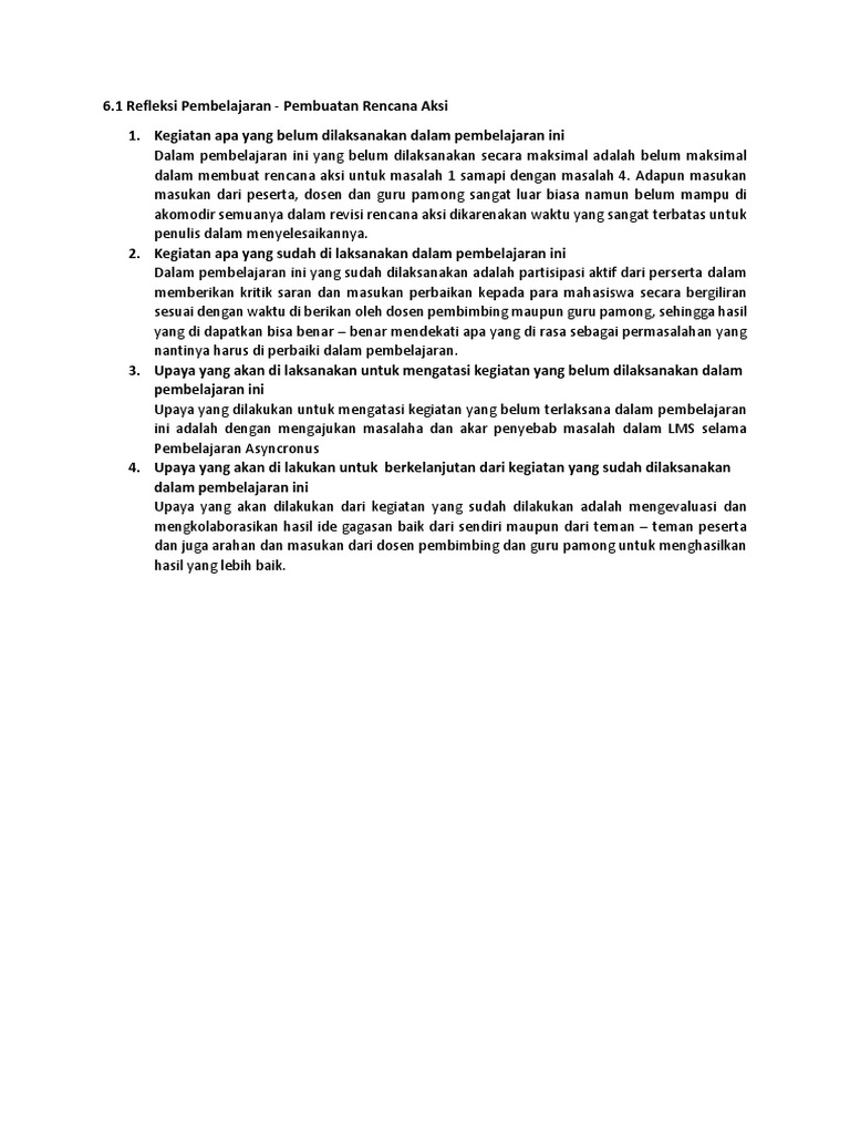 6.1 Refleksi Pembelajaran - Pembuatan Rencana Aksi | PDF | Seni