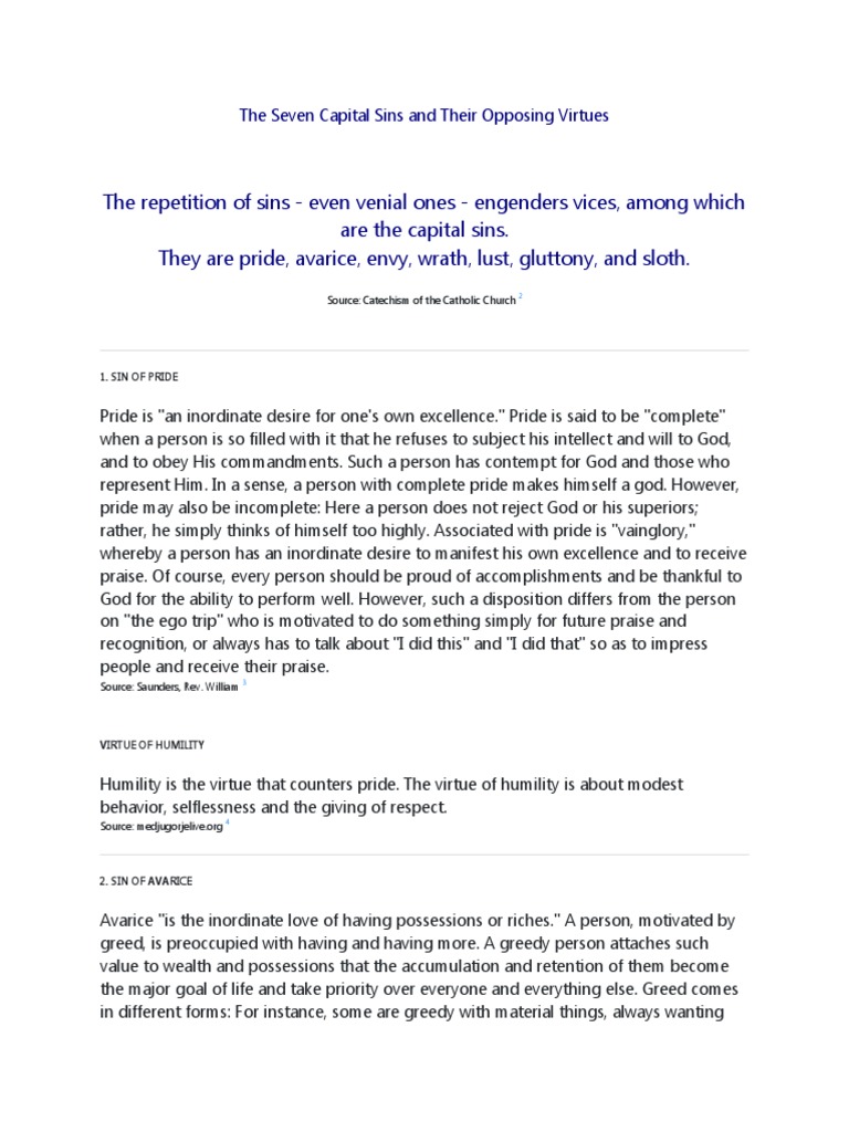 The Seven Capital Sins and Their Opposing Virtues | PDF | Seven Deadly Sins | Anger