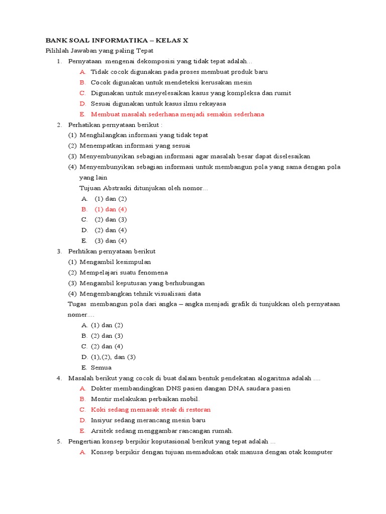 Bank Soal - Informatika - Kelas X - Pas-1 | PDF