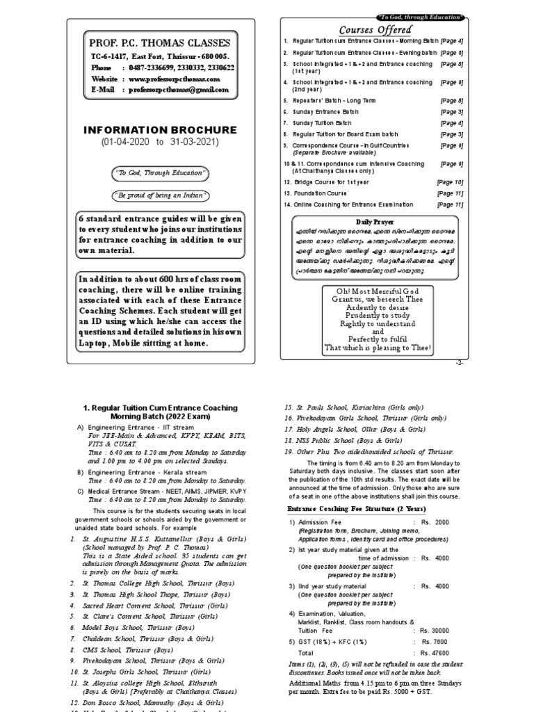 PC Thomas Classes Information Brochure | PDF | University And College ...