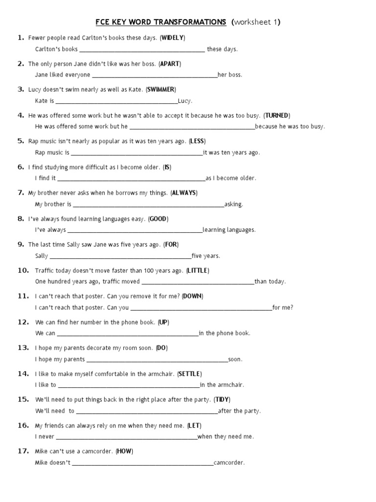 FCE Key Word Transformation Exercises | PDF