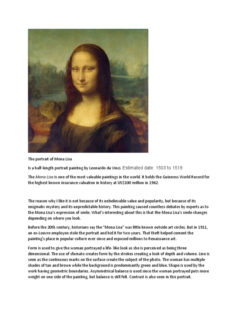 Mona Lisa: History and Significance | PDF | Lifestyle