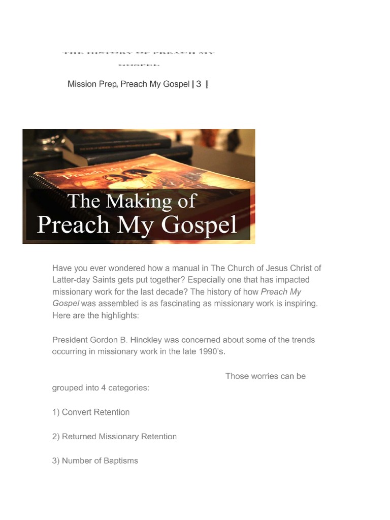 The History of Preach My Gospel - Latter-Day Saint Missionaries | PDF
