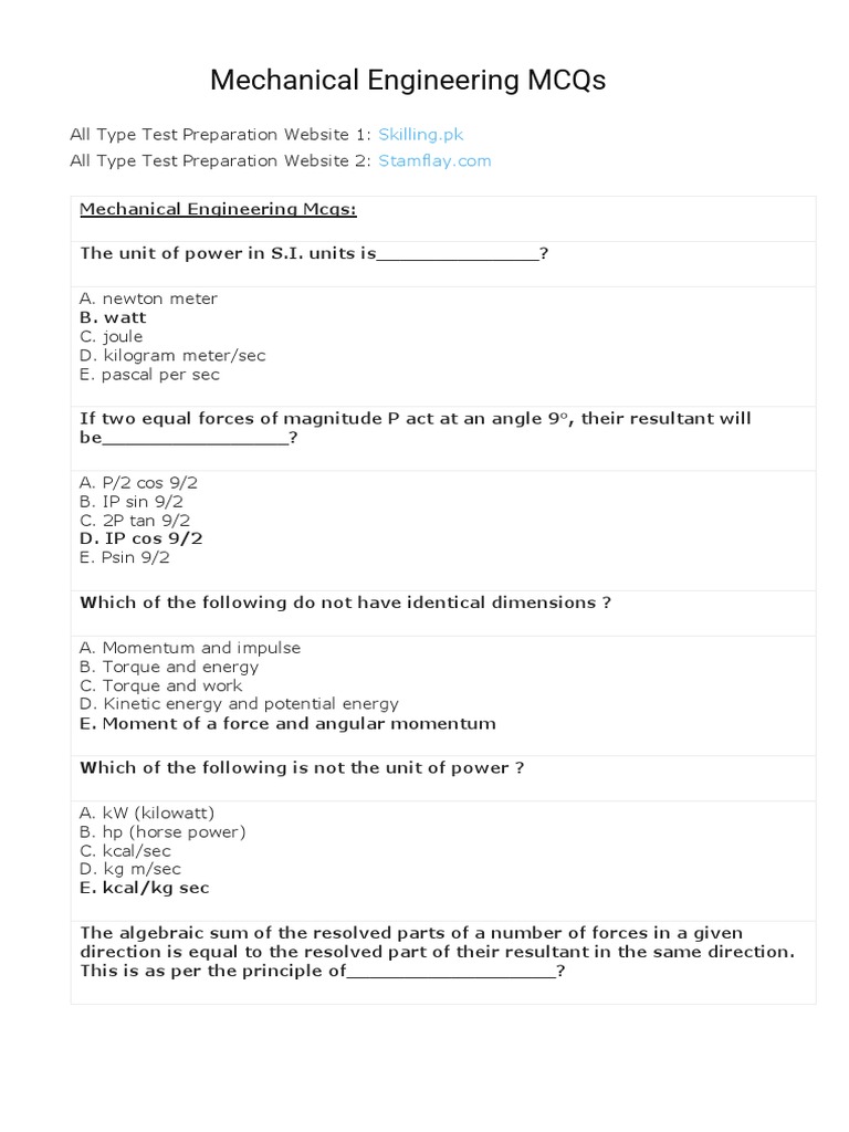 Mechanical Engineering MCQs | PDF | Jet Engine | Pump