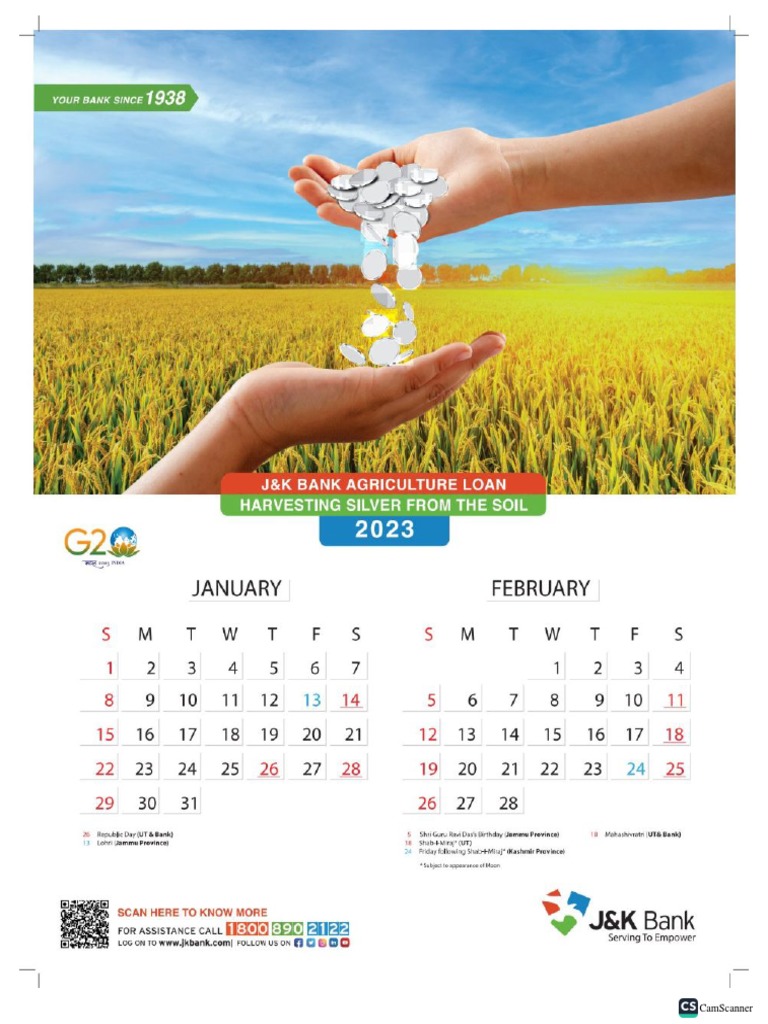 Inf J&K Bank Calendar 2023 (JK Final) | PDF