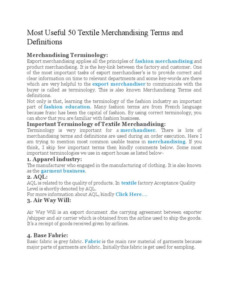 Textile Merchandising Terms Guide | PDF | Trade | Economies