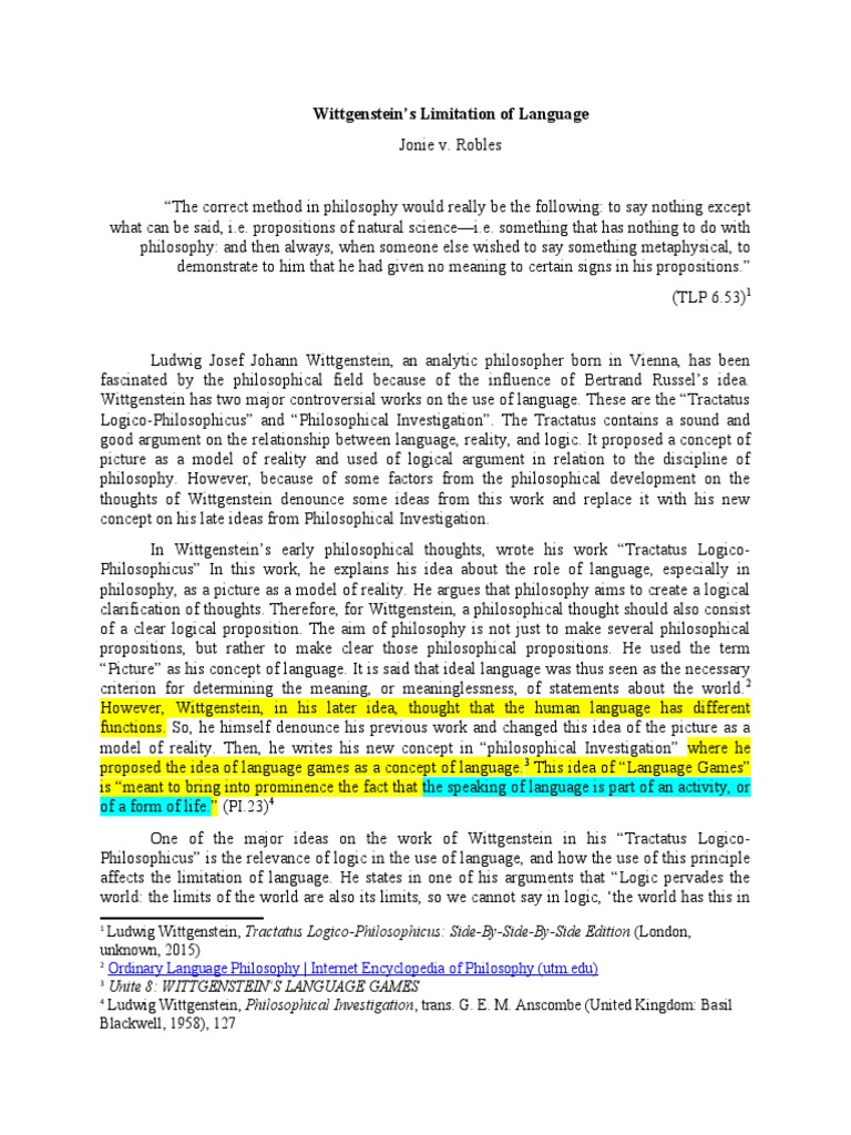 Wittgenstein Limitation of Language | PDF | Logic | Idea