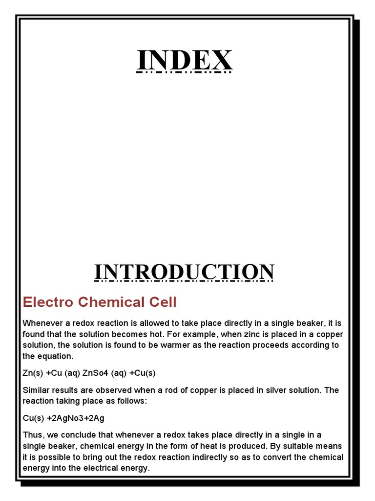 Chemistry Project On Electrochemical Cell | PDF | Electrochemistry | Redox