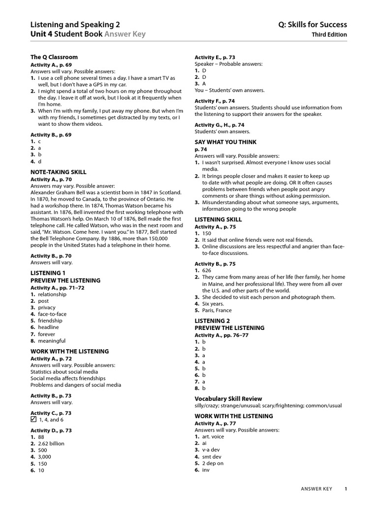 Q3e LS2 U04 AnswerKey | PDF | Communication