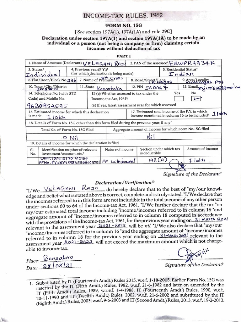 Form 15G | PDF | Income Tax | Taxes