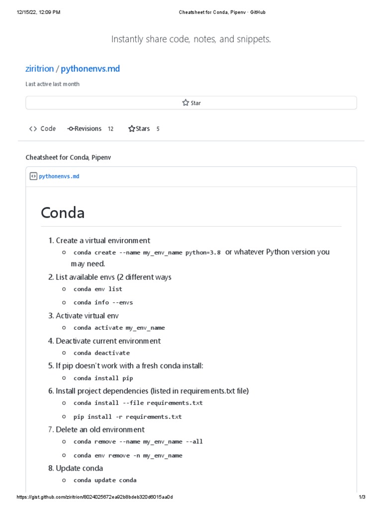 Cheatsheet For Conda, Pipenv GitHub | PDF | Software | Computer Architecture