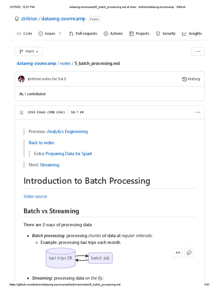 Dataeng-Zoomcamp - 5 - Batch - Processing - MD at Main Ziritrion - Dataeng-Zoomcamp GitHub | PDF ...