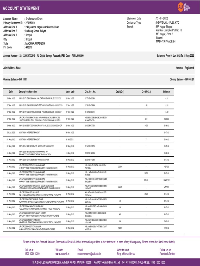 Account Statement: Shahnawaz Khan | PDF | Economies | Financial Services