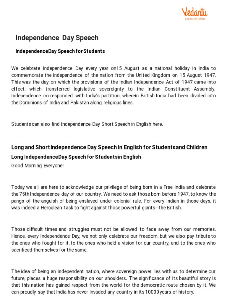 Independence Day Speech | PDF