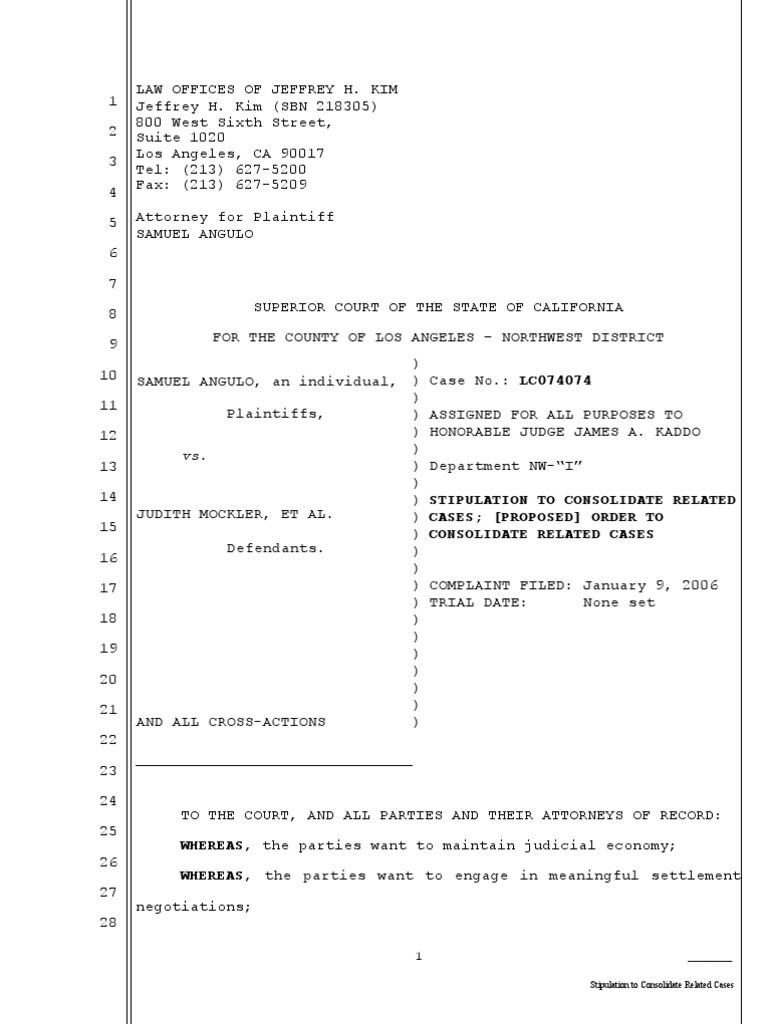 Stipulation and Order To Consolidate Cases | Mail | Government
