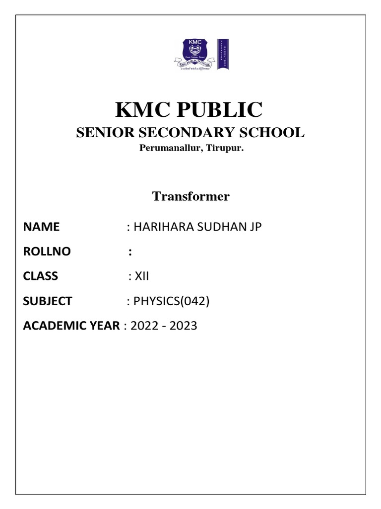 KMC School Physics Project: Transformer | PDF