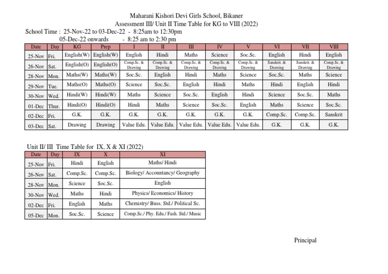 Unit II Time Table-2 | PDF