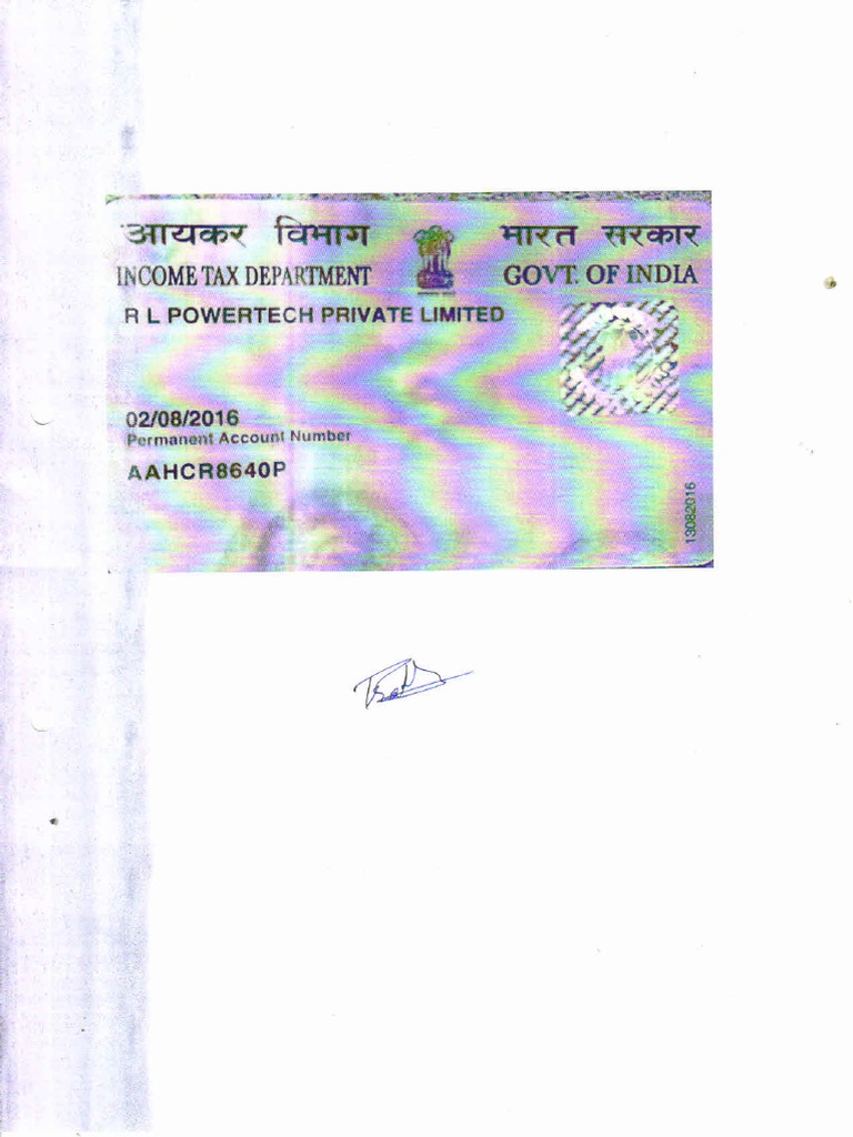 MS R L Powertech Private Limited Pan Card | PDF