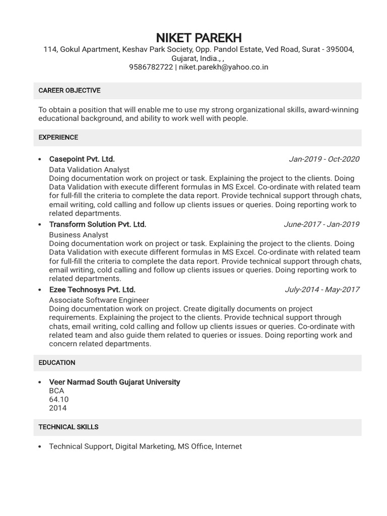 Resume Niket Parekh | PDF | Documentation | Data