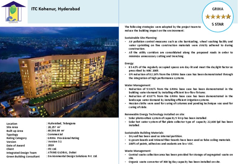 ITC Kohenur Case Study Card Final | PDF | Green Building | Environmental Technology