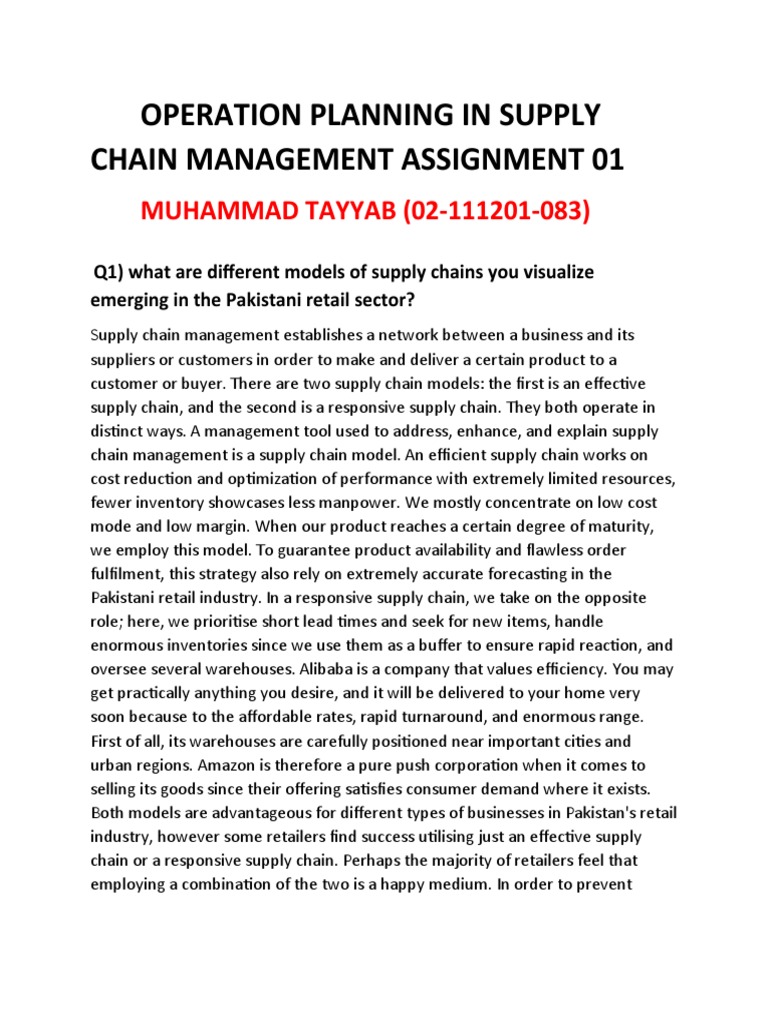 Operation Planning in Supply Chain Management Assignment 01 (Repaired ...