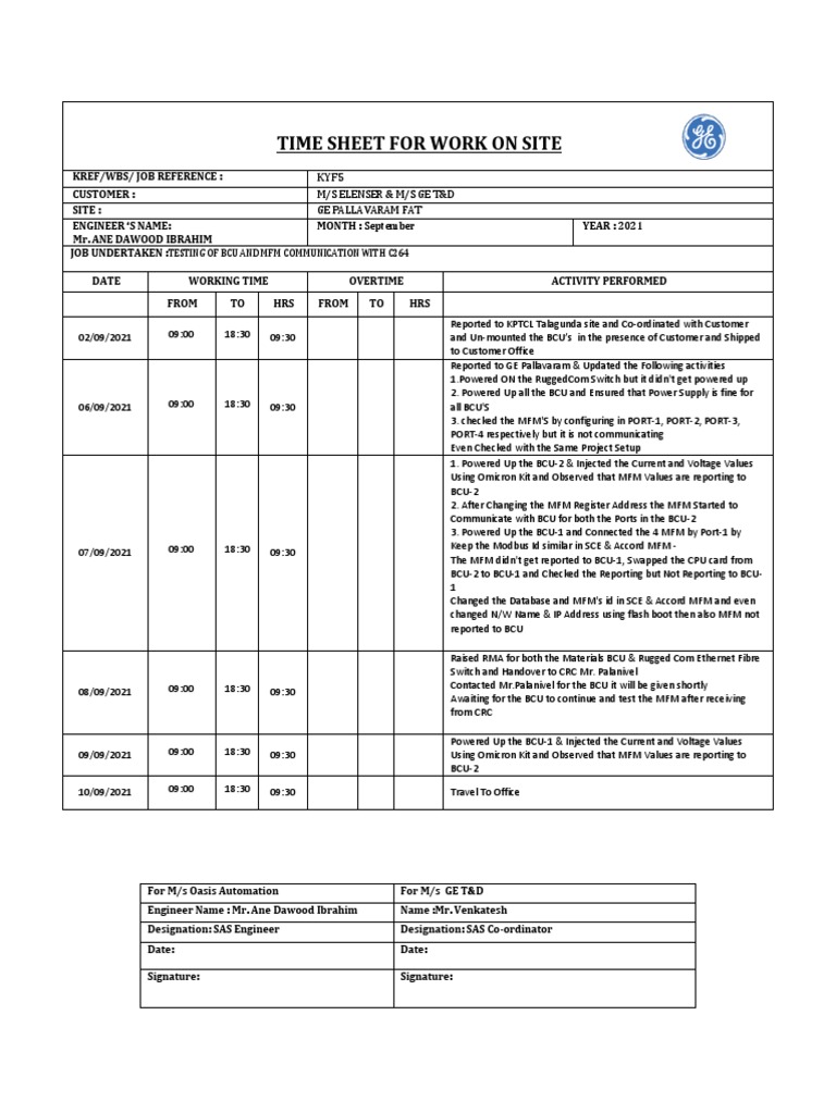 Ge Fat - Timesheet | PDF | Computer Standards | Manufactured Goods