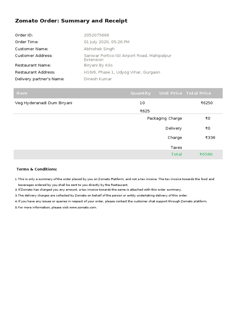 Zomato Order | PDF