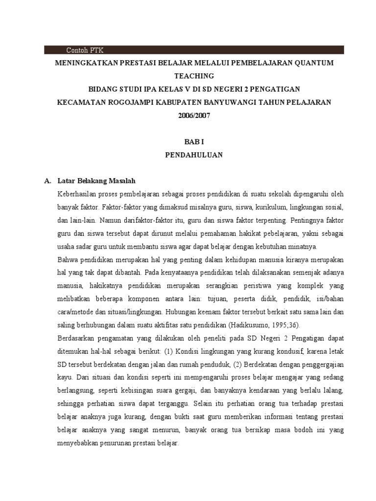 Contoh PTK Kelas V SD | PDF