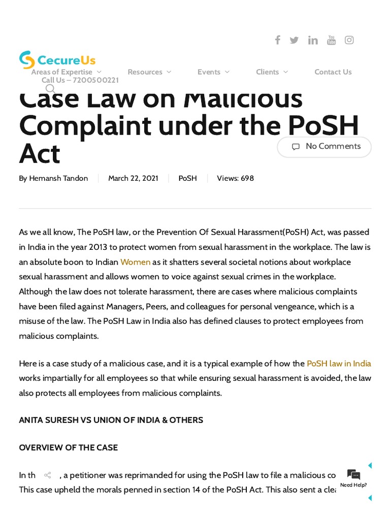 Case Law On Malicious Complaint Under The Posh Act | PDF | Sexual ...
