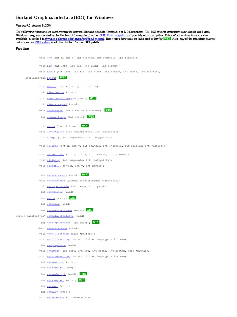 Borland Graphics Interface (BGI) For Windows | PDF | Software Development | Software