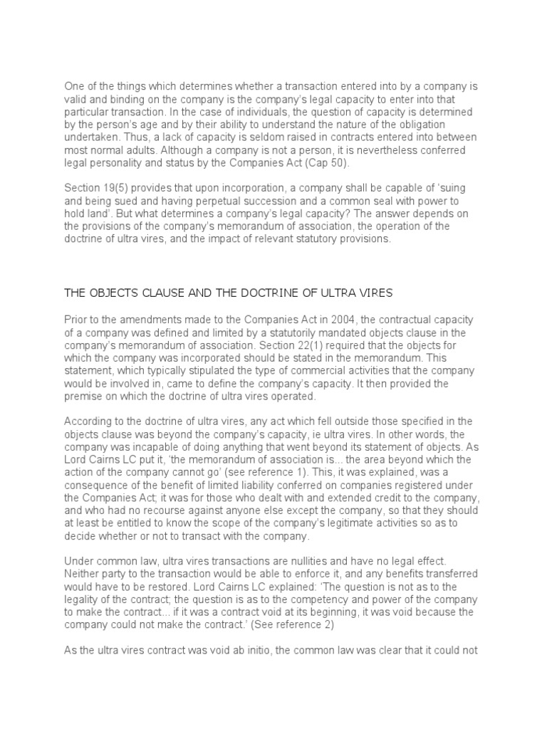 Understanding Objects Clause and Ultra Vires | PDF | Government | Legal ...