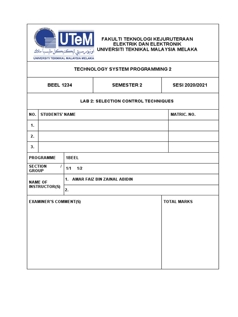 BEEL 1234 LAB 2 - SELECTION CONTROL TECHNIQUES (Ver 2) | PDF | Area | Computer Programming