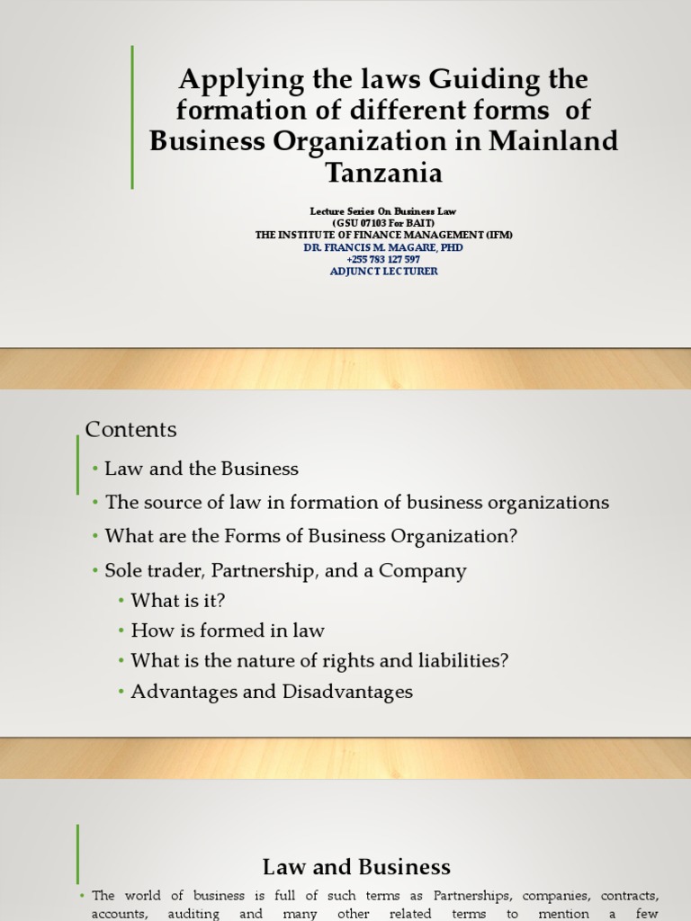 Business Organization Law in Tanzania | PDF | Partnership | Sole ...