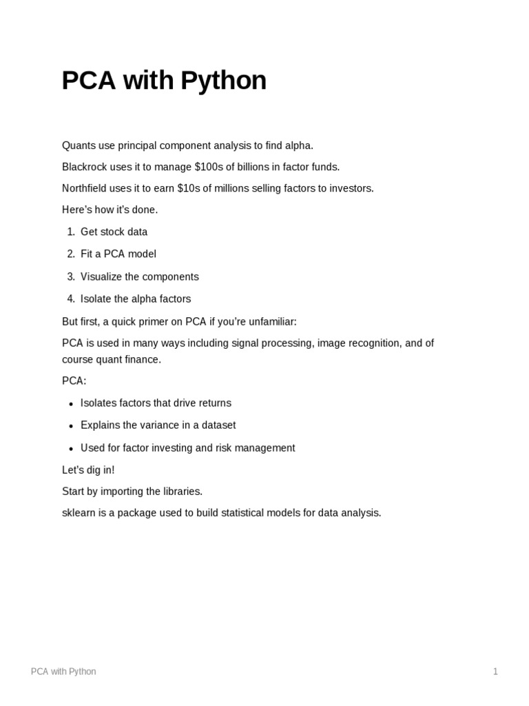 PCA In Python PDF Principal Component Analysis Applied Mathematics