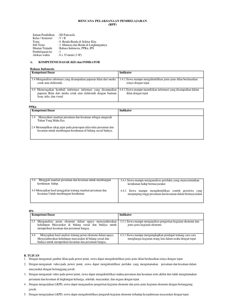 RPP Kelas V Tema 9 ST 3 Blended | PDF