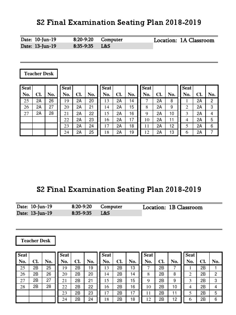 1819 Final Exam S2 1floor Seating Plan | PDF