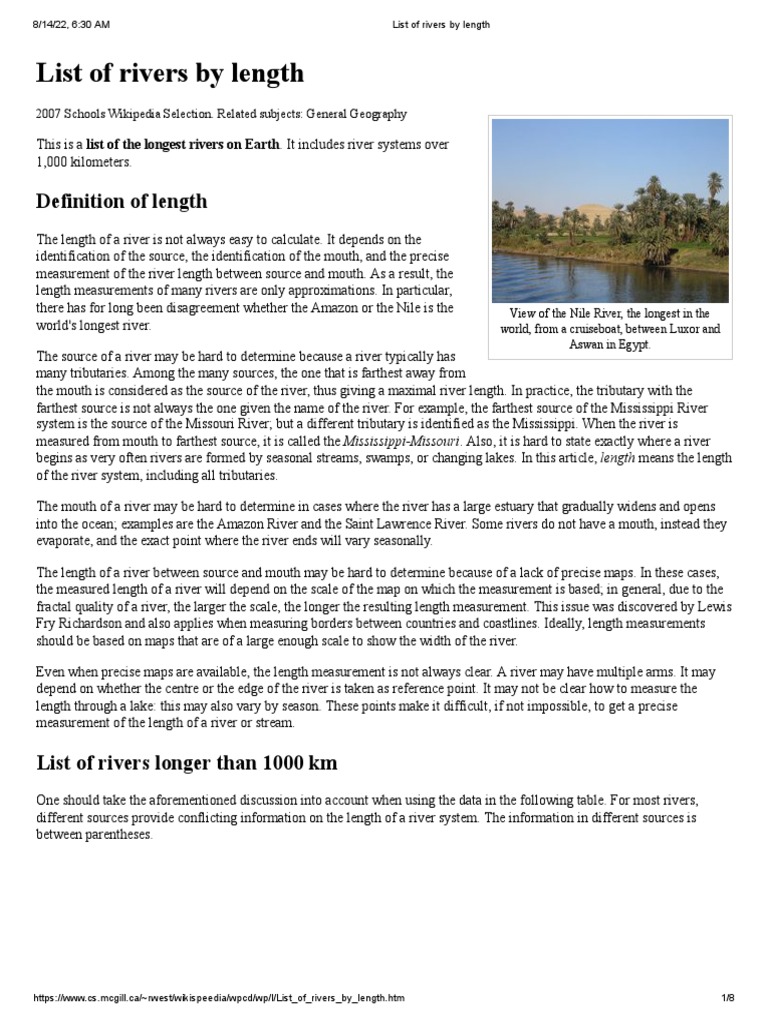 Longest rivers by length | PDF | River | Nile