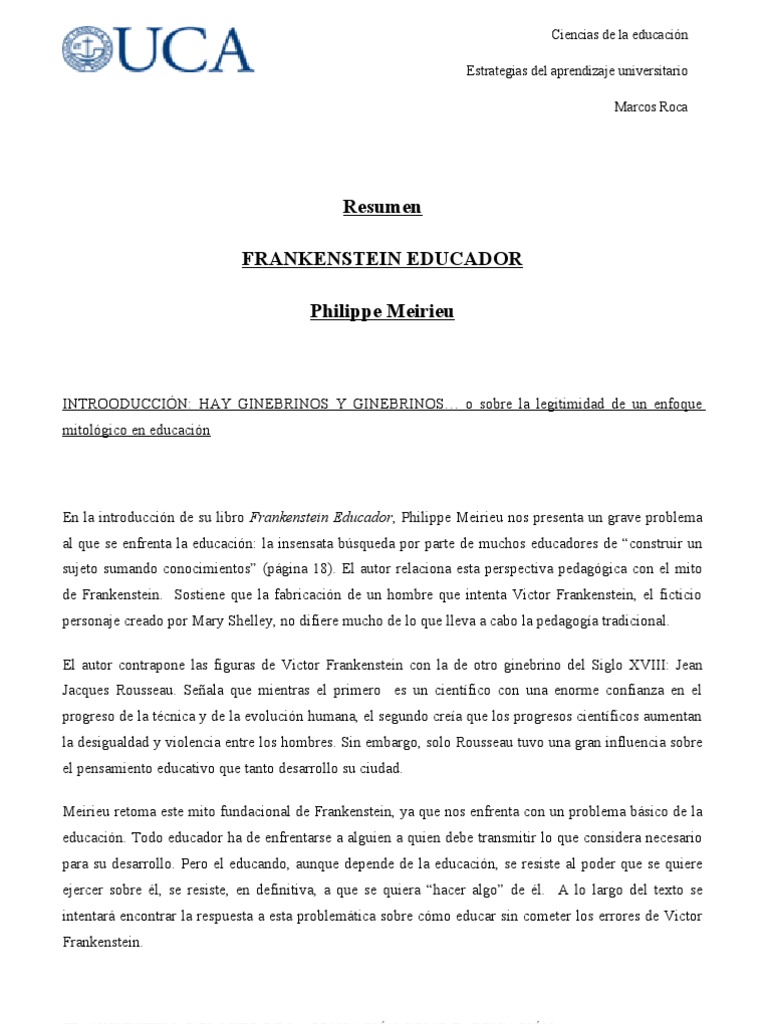 Resumen Frankenstein Educador