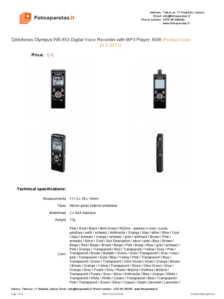 Diktofonas Olympus WS-853 | PDF | Thin Film Transistor Liquid Crystal ...