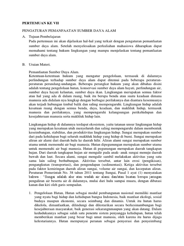Pertemuan 7 - Pengaturan Pemanfaatan Sumber Daya Alam | PDF