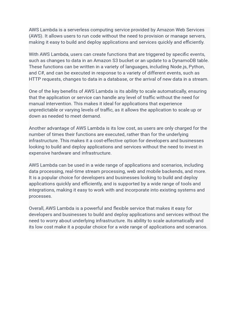 AWS Lambda Is A Serverless Computing Service Provided by Amazon Web ...