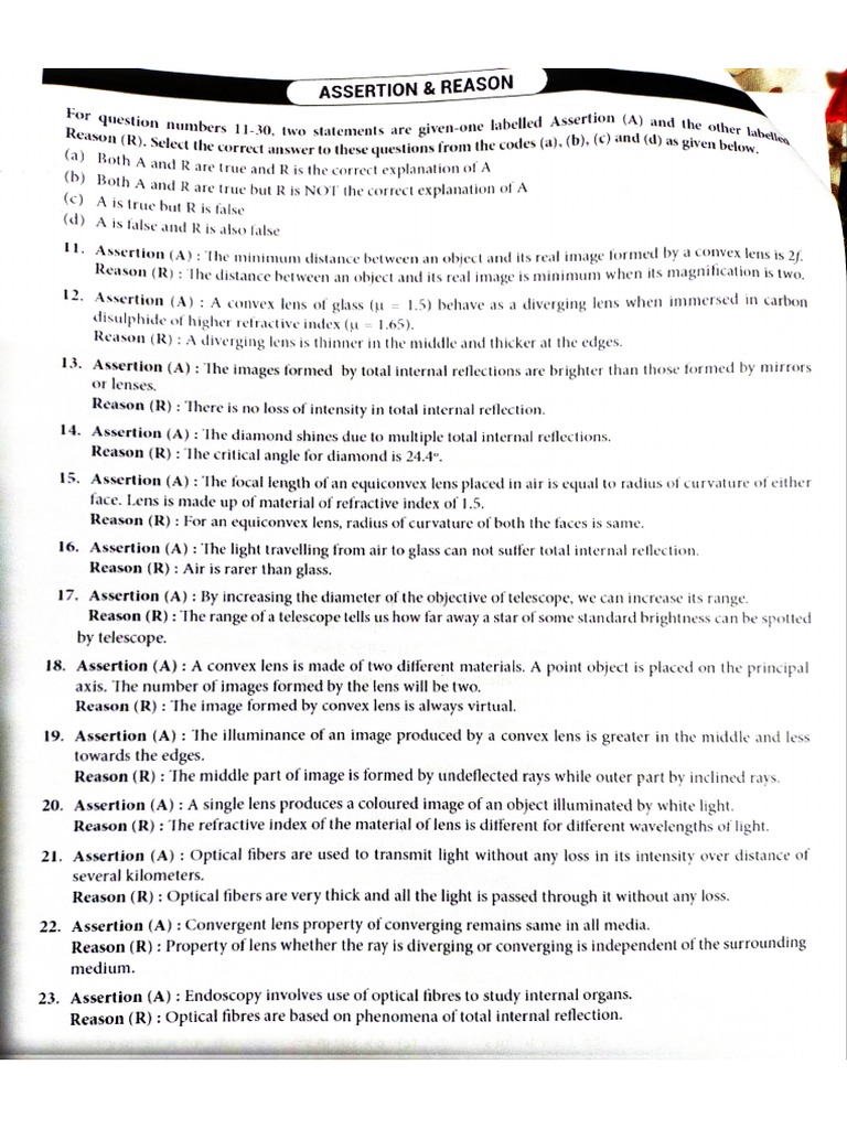 Ray Optics - Assertion Reason | PDF