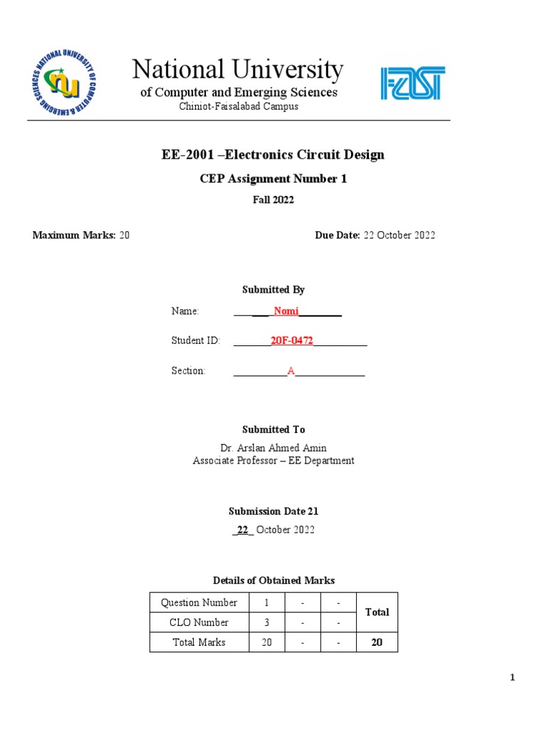 CE Assignment 1 ECD 20f0472 Nomi | PDF | Electronic Circuits | Microcontroller